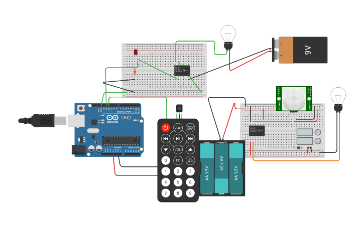Circuit design Enciende un LED con infrarrojo con Relay - Tinkercad