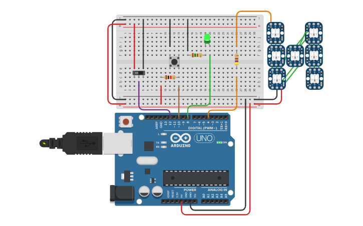 Circuit design dice game with neopixels - Tinkercad