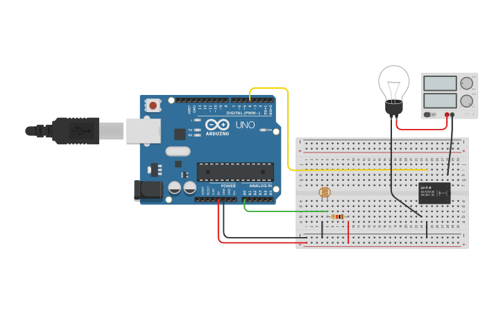 Circuit design Relay with Lamp - Tinkercad