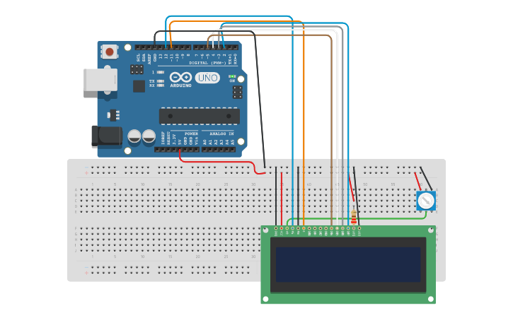Circuit design Scrolling right to left lcd text - Tinkercad