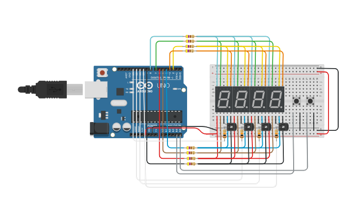 Circuit design arduino 7 segment 4 display - Tinkercad