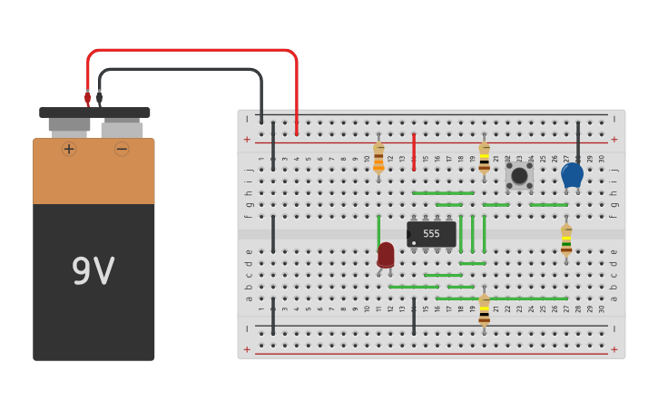 Circuit design Biestable con un pulsador y un 555 - Tinkercad