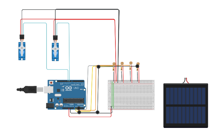 Circuit design dual axis solar - Tinkercad