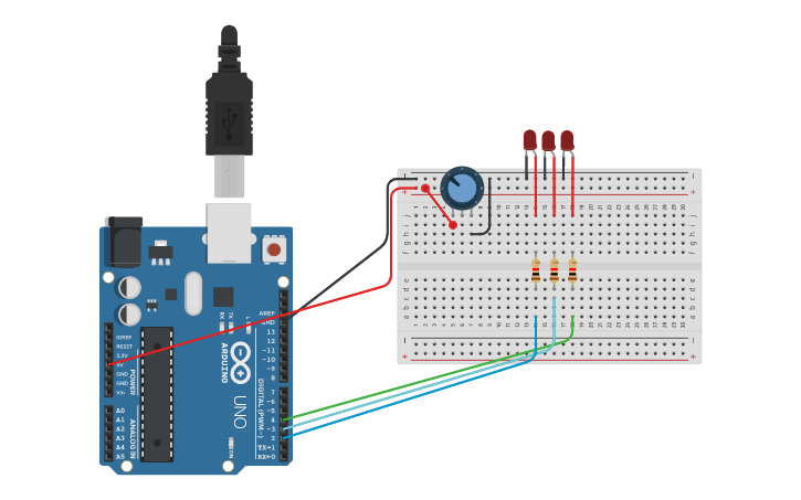 Circuit design LED-chaser mad by burhanuddin - Tinkercad