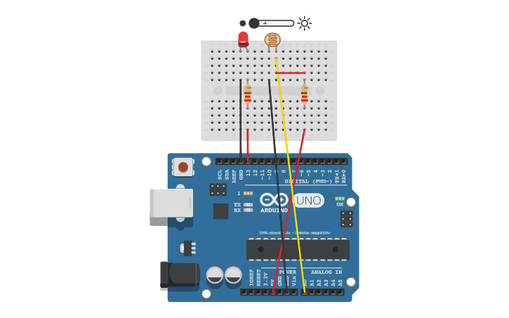 Circuit design led photoresistor - Tinkercad
