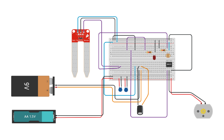 Circuit design moisture and light sensor - Tinkercad