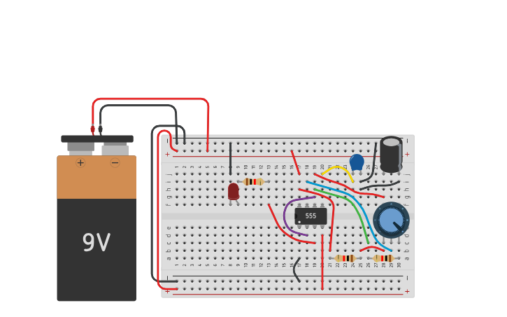 Circuit design LED blinking with timer 555 and potentiometer - Tinkercad