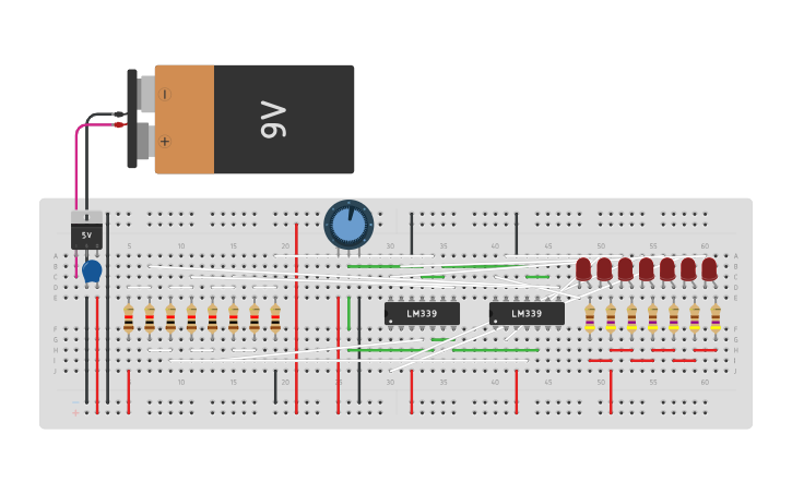 Circuit design 3-bit Flash-Type Analog to Digital Converter - Tinkercad