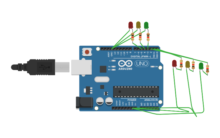 Circuit design 2 way traffic light 821 - Tinkercad