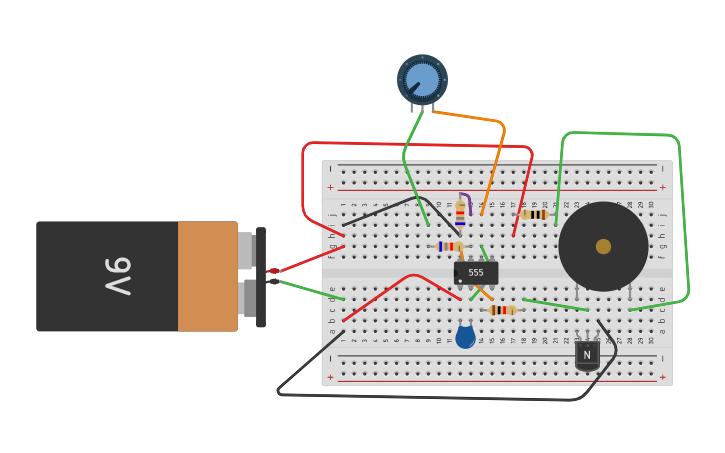 Circuit design 555 audio generator - Tinkercad