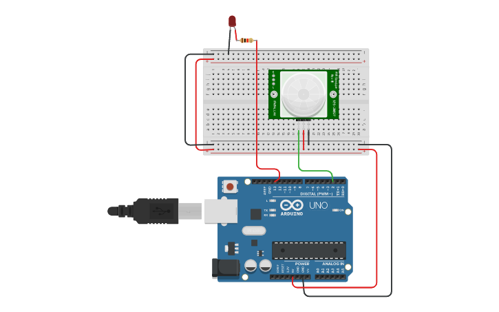 Circuit design PIR sensor with Arduino - Tinkercad