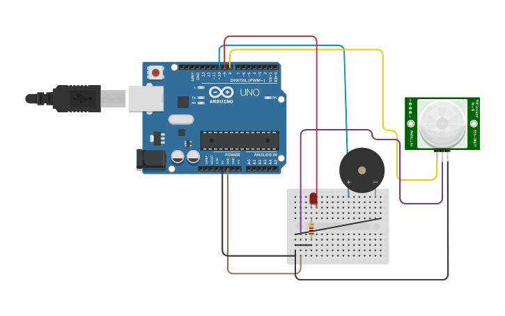 Circuit design Alarm System using PIR Sensor and Buzzer - Tinkercad
