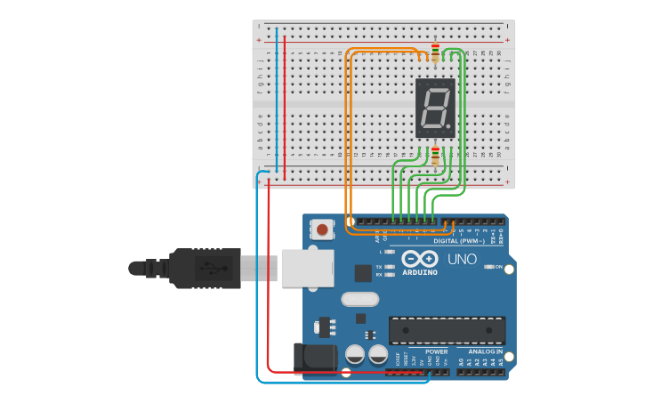 Circuit design Contador de 0 a 9 con Arduino - Tinkercad