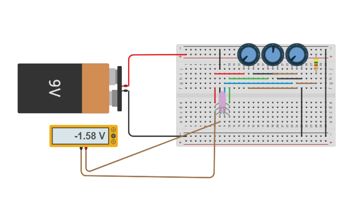 Circuit design RGB LED without Arduino - Tinkercad