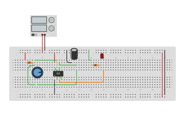 Circuit design TIMER 555 - Tinkercad