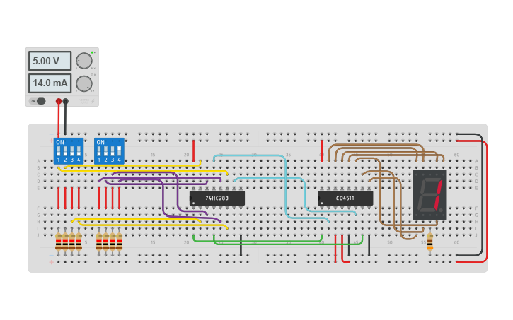 Circuit design Somador Paralelo em CI - Tinkercad