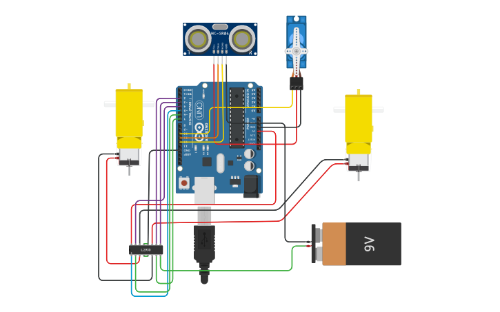 Circuit design Obstacle Avoiding Robot - Tinkercad
