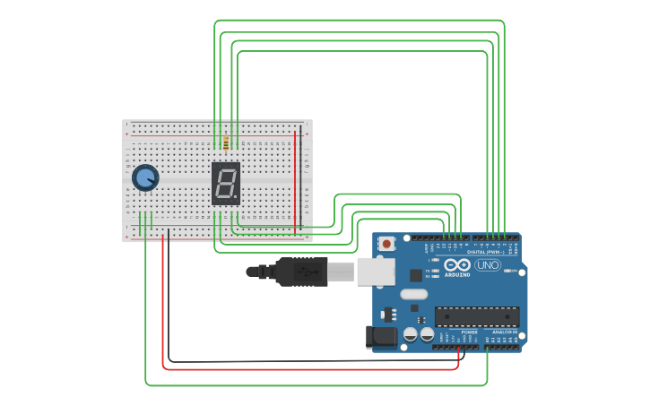 Circuit design LED Counting - Tinkercad