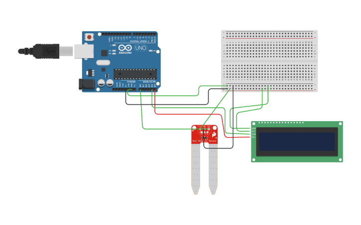 Circuit design Soil Moisture Sensor - Tinkercad