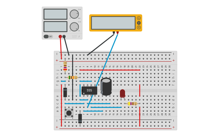 Circuit design 555 timer level trigger - Tinkercad