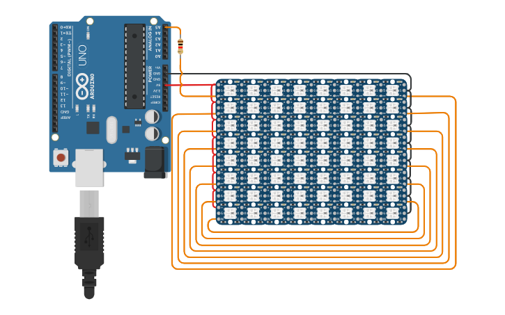 Circuit design Arduino , neopixel 8x8 matrix color - Tinkercad