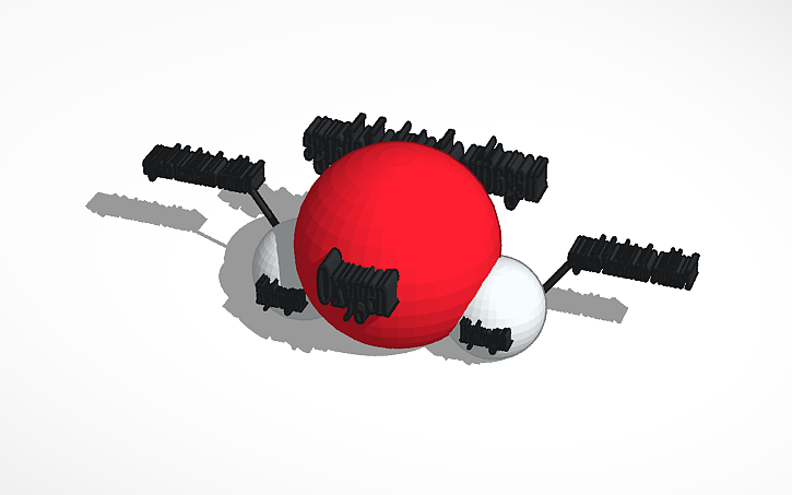 3D design Water molecule labeled model - Tinkercad
