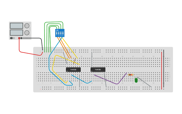 Circuit design 4-bit odd parity check - Tinkercad