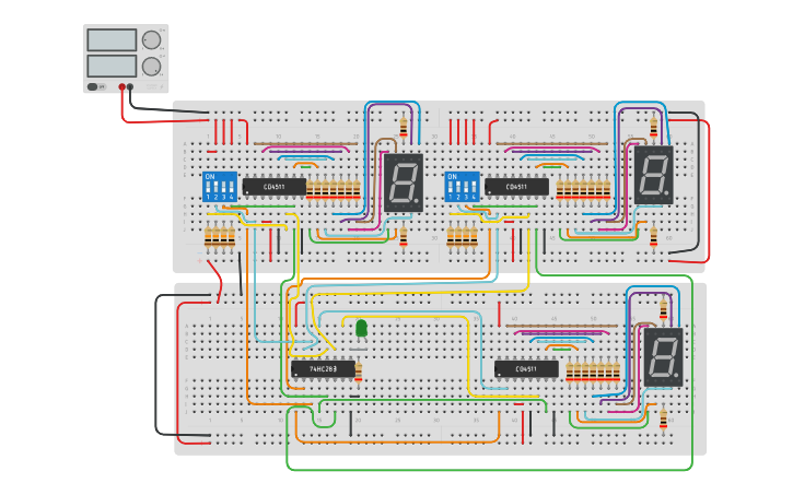 Circuit design CD4511 + 74HC283 - Tinkercad