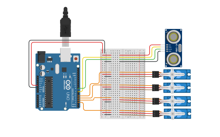 Circuit design Arduino Ultrasonic Lander - Tinkercad
