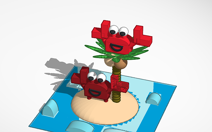 3D design two crabs partying in a island - Tinkercad