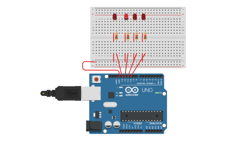 Circuit design LED CHASER - Tinkercad