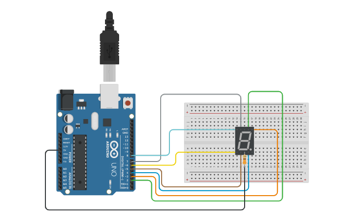 Circuit design Interface 7 Segment Display with Arduino - Tinkercad