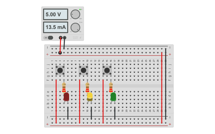 Circuit design Simple Push Button LED - Tinkercad