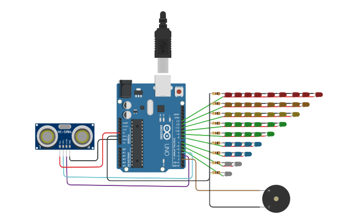 Circuit design ULTRASONIC SENSOR BASE WATER LEVEL INDICATOR - Tinkercad