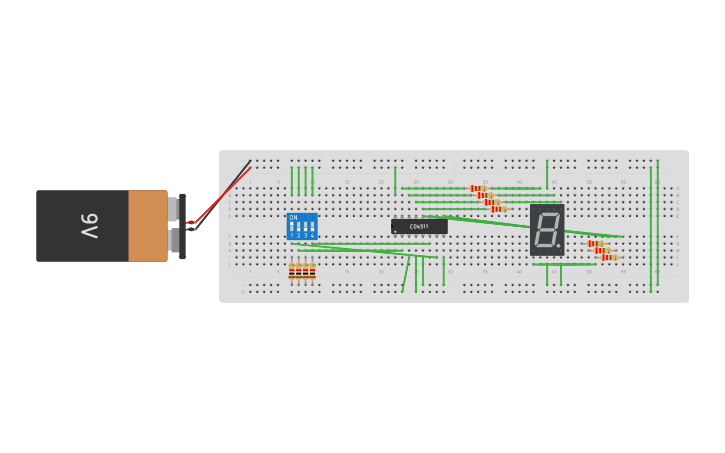 Circuit design 7-Segment Display using a BCD to 7 Segment Driver IC (CD4511) - Tinkercad