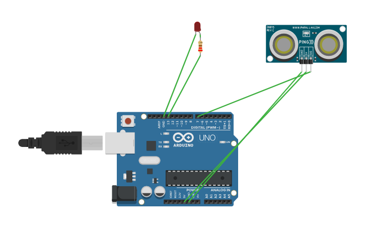 Circuit design object detection using ultrasonic sensor - Tinkercad