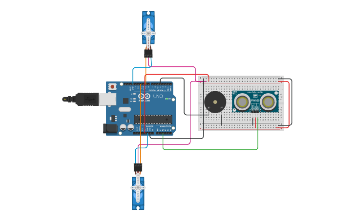Circuit design servo and push button - Tinkercad