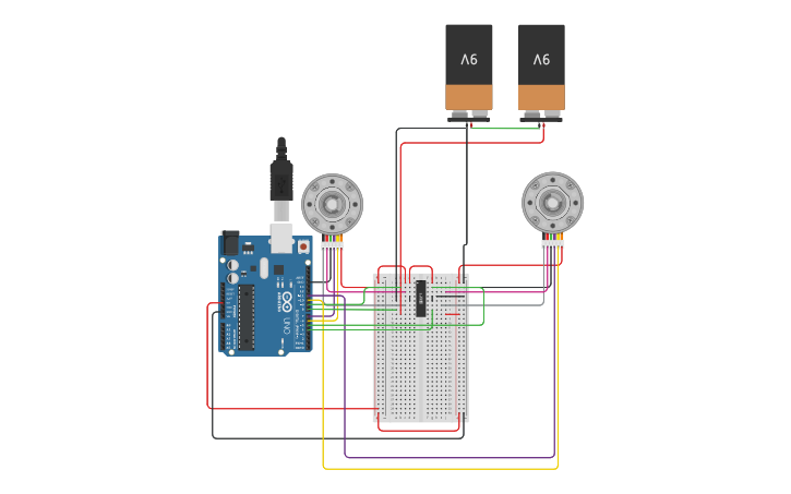 Circuit design L293D H Bridge with 2 DC motor/Encoder - Tinkercad