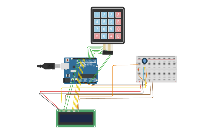 Circuit design keypad et lcd 16x2 - Tinkercad