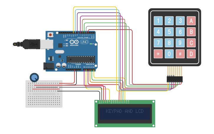 Circuit design lcd with keypad - Tinkercad