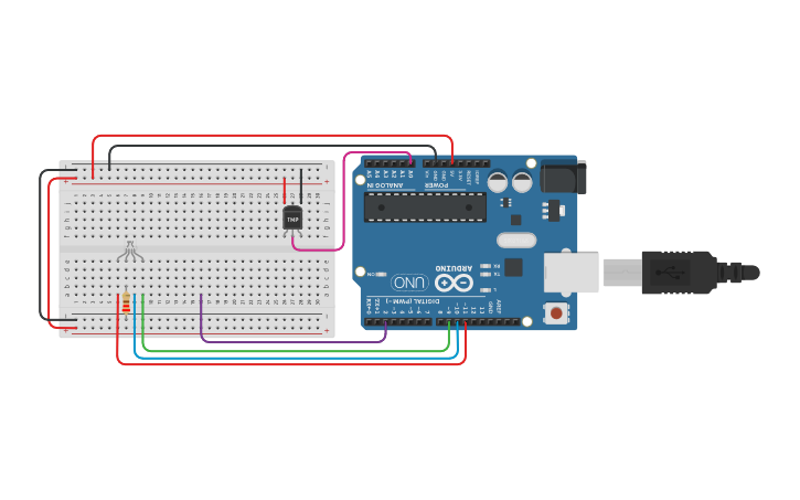 Circuit design Example Circuit - Temperature LED response - Tinkercad