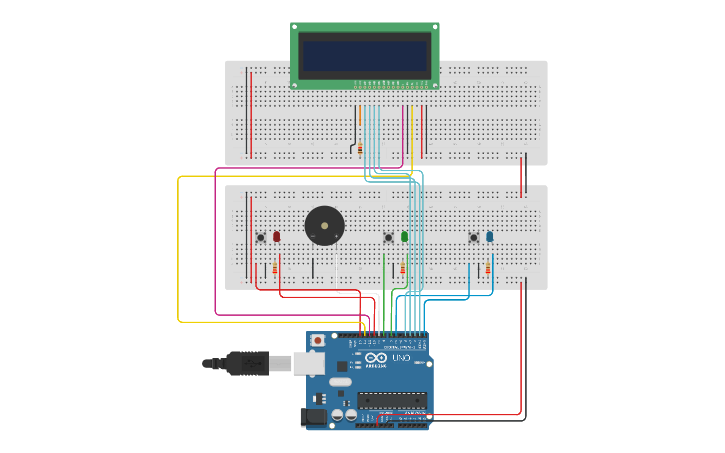 Circuit design Gara di riflessi + LCD - Tinkercad