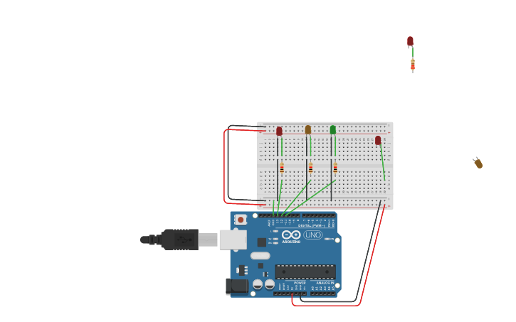 Circuit design 3 led αναβοσβήνουν εναλλάξ κάθε 1sec - Tinkercad
