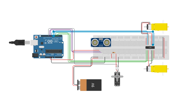 Circuit design obstacle avoiding robot - Tinkercad