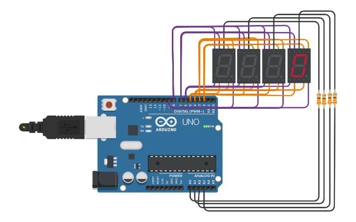 Circuit design 4-Digit 7-Segment Display Count - Tinkercad