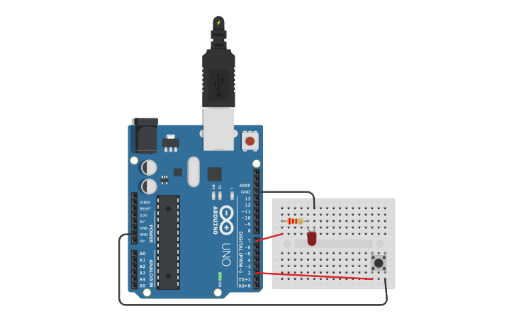 Circuit Design Blink Led Using Push Button Tinkercad