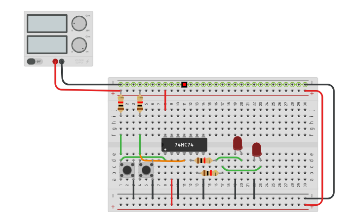 Circuit design flip flops D(74LS74) - Tinkercad