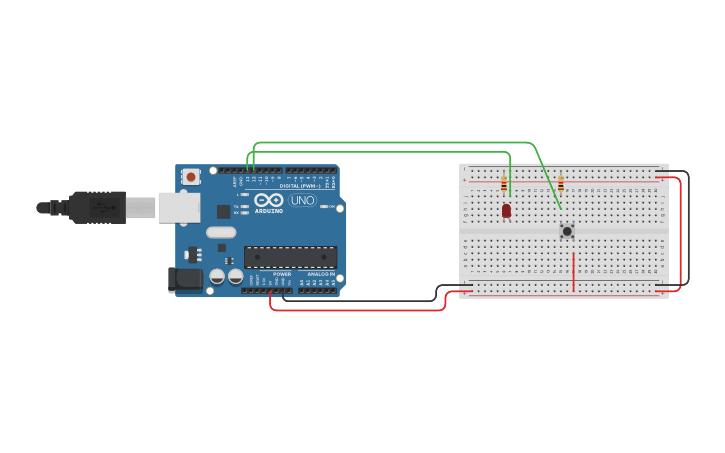 Circuit design EGR10: Button and LED Demonstration - Tinkercad