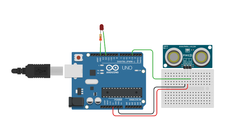 Circuit design Ultrasonic Sensor Arduino - Tinkercad