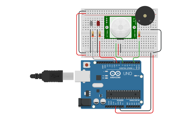 Circuit design ALARME COM SENSOR PIR - Tinkercad